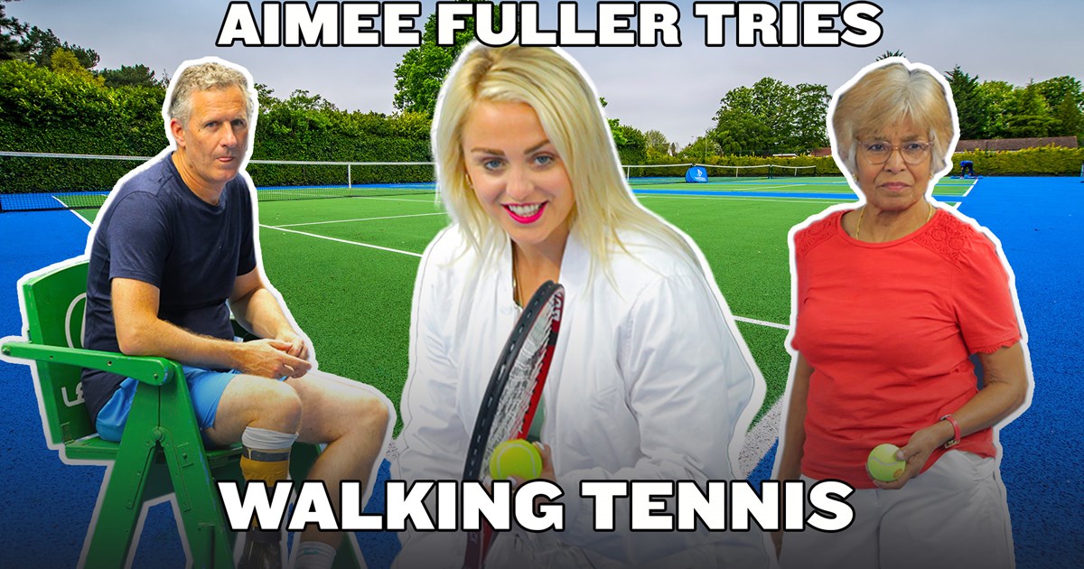 Adam Hills, Aimee Fuller & Age UK take on walking tennis | LTA